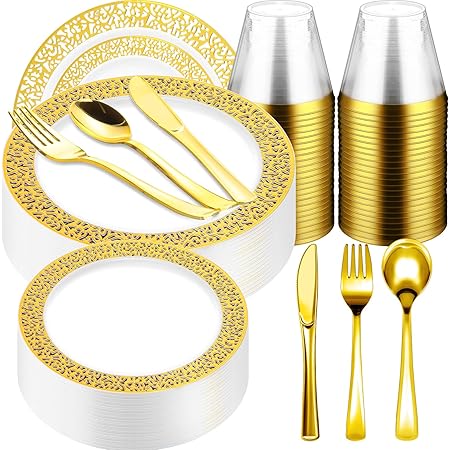 Amazon.com | Norme 300 Pieces Disposable Plastic Dinnerware Set, 100 ...