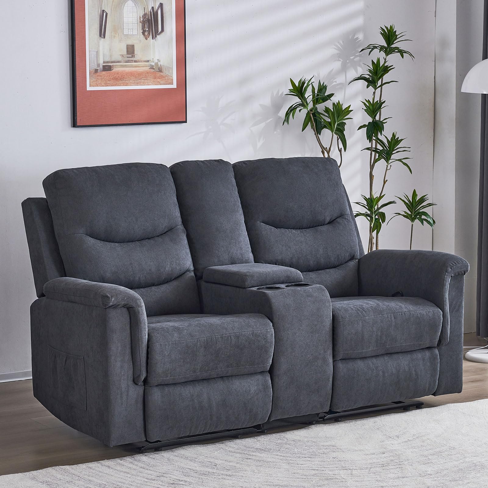 Amazon.com: HOMCOM 2 Seater Recliner Sofa with Manual Pull Tab, Fabric ...