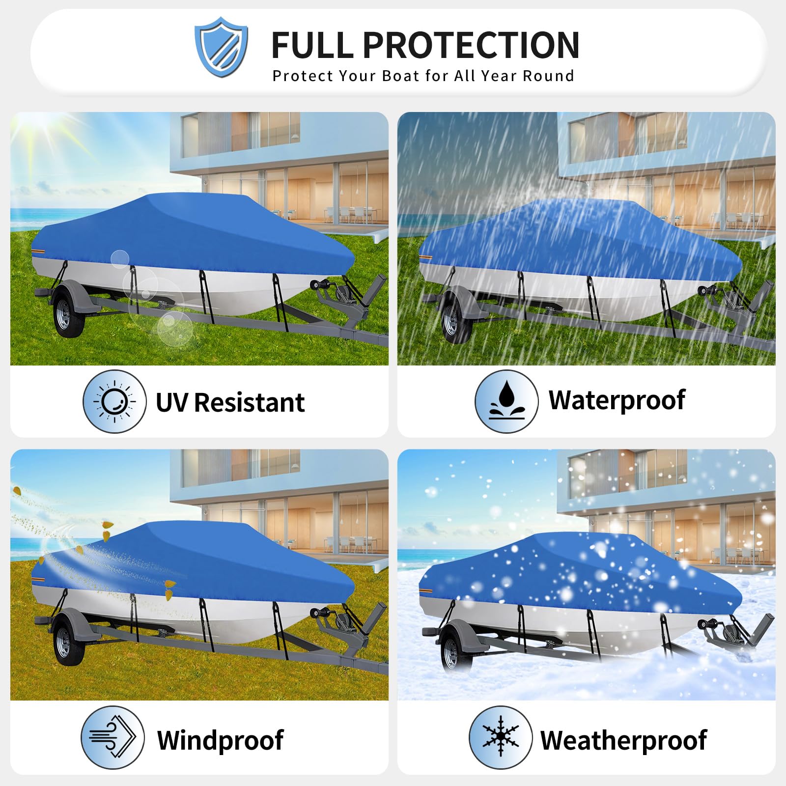 Snapklik.com : OutdoorLines Waterproof Boat Covers 17-19 Ft Long Blue ...