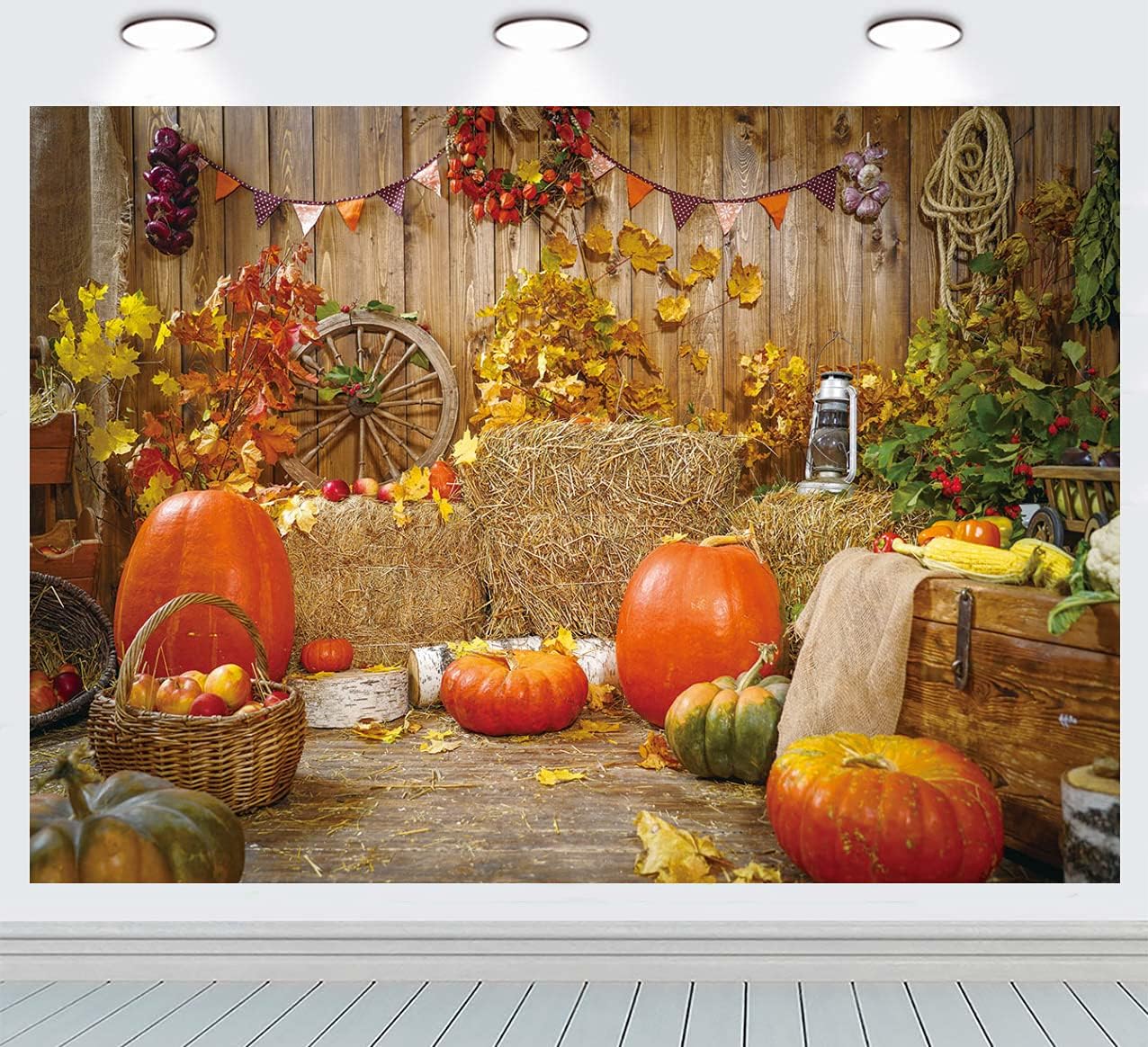RUINI Autumn Rustic Wood Board Backdrop Barn Harvest Fall Pumpkins ...