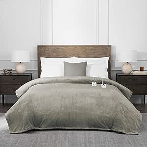 Amazon.com: Brookstone Electric Heated Plush Blanket w/ 10 Heat ...