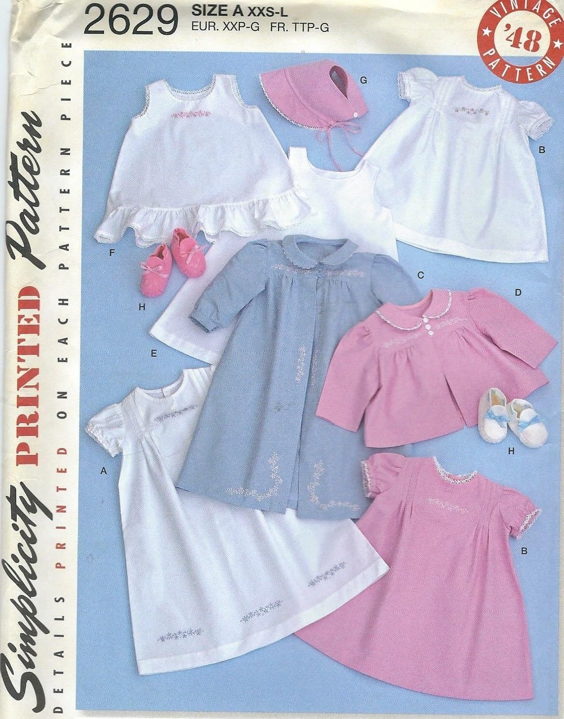 Amazon.com: Simplicity 2629 Babies; Layette and Bonnet Circa. 1948 XXS ...