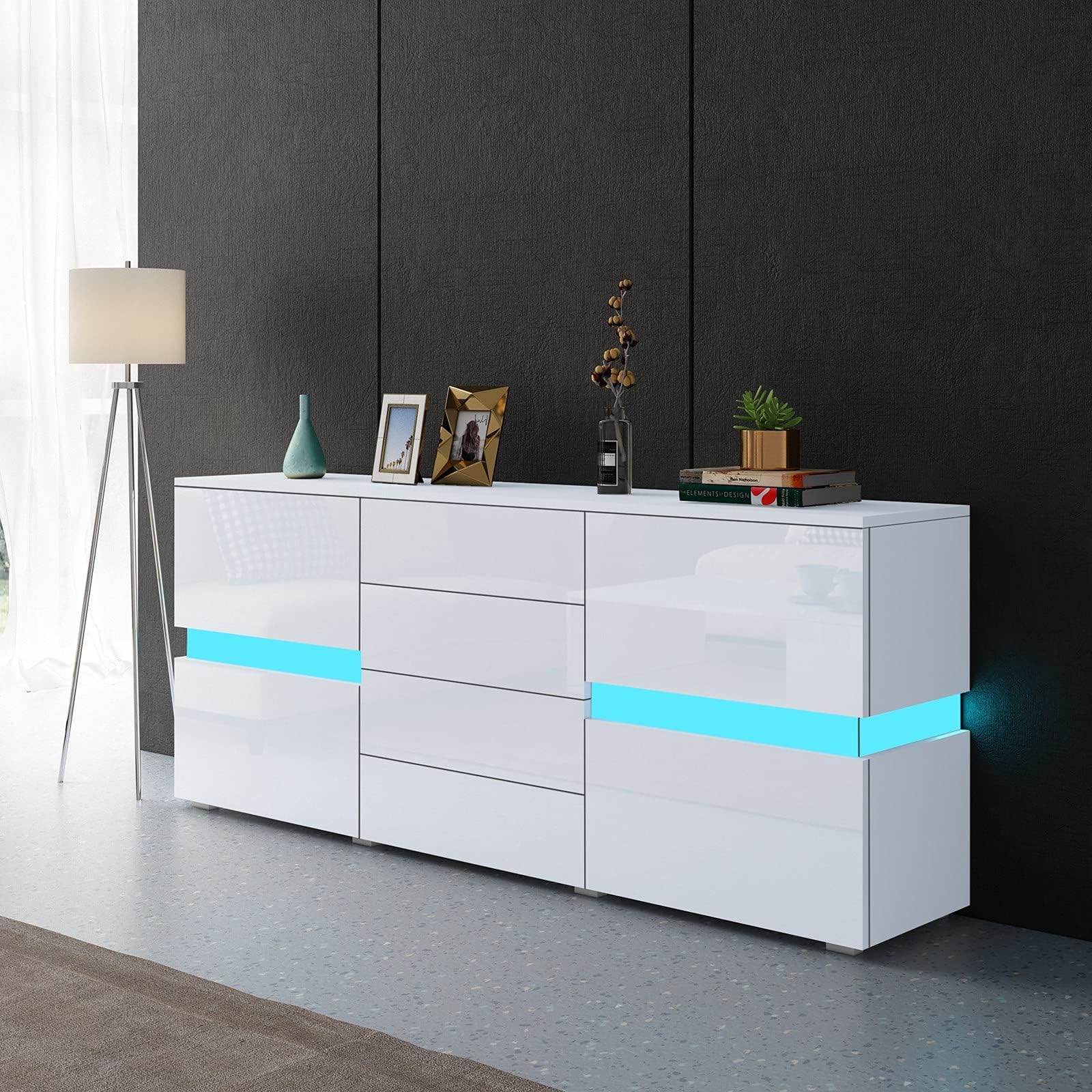 AWOOOD LED Sideboard Cabinet,TV Unit High Gloss Sideboards Storage ...