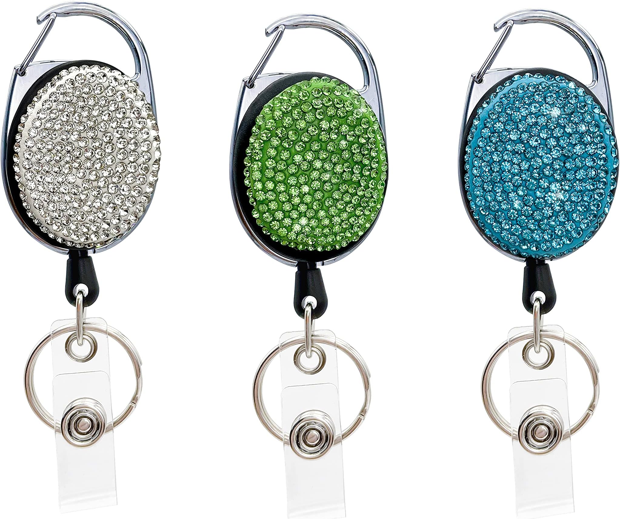 Amazon.com : SQEYYGI 3PCS Badge Holder Retractable Clip with Bling ...