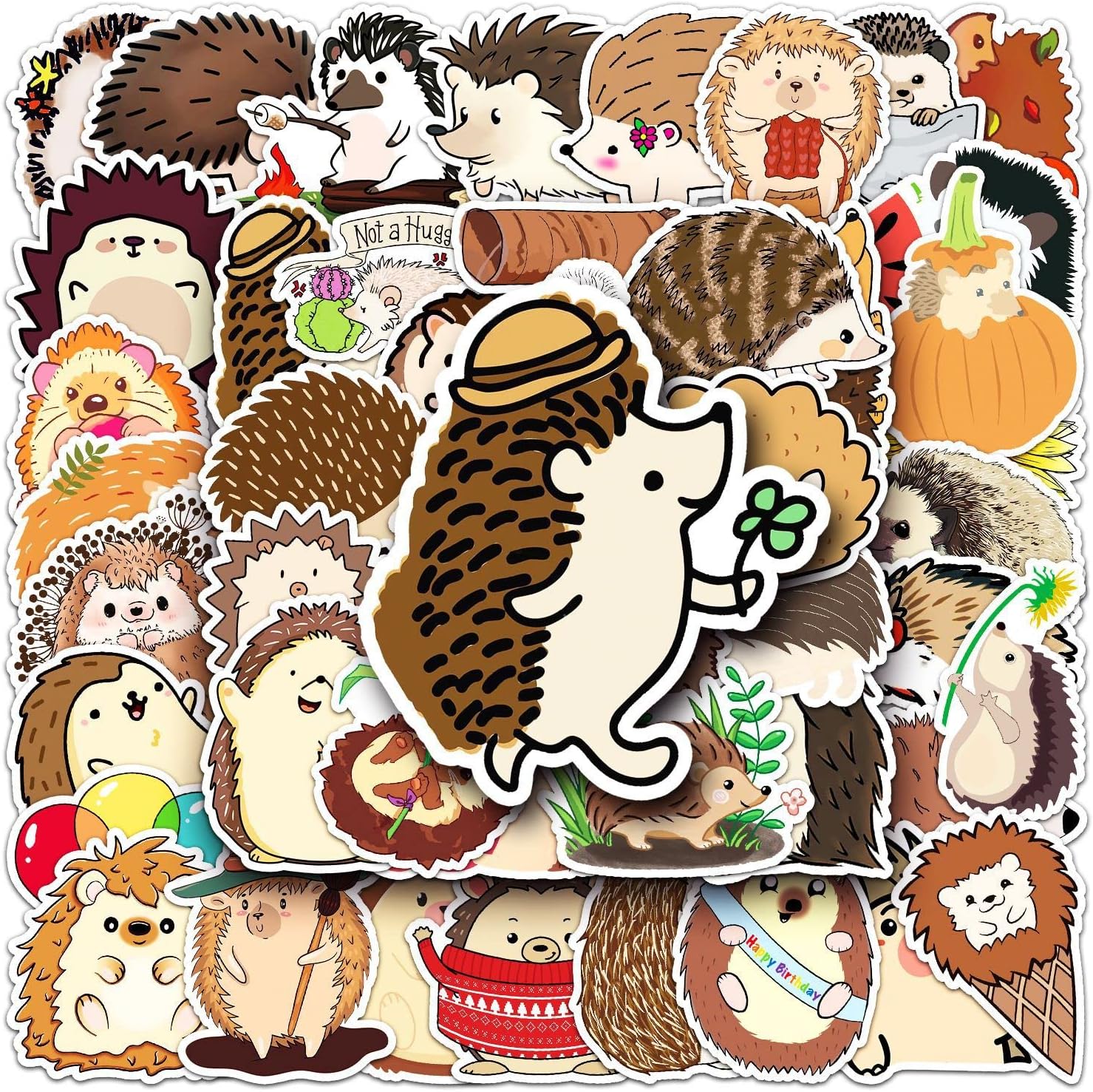 Cute Hedgehog Stickers 50pcs - Kawaii Waterproof Animal Vinyl Cartoon ...