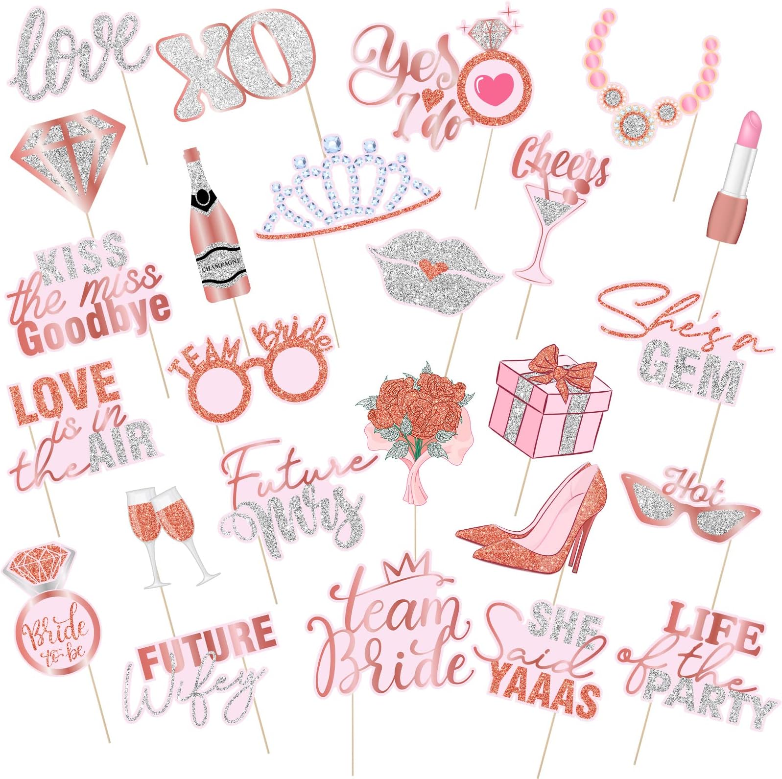 Amazon.com: Ginger Ray Hen Party Rose Gold Team Bride Photo Booth Props ...