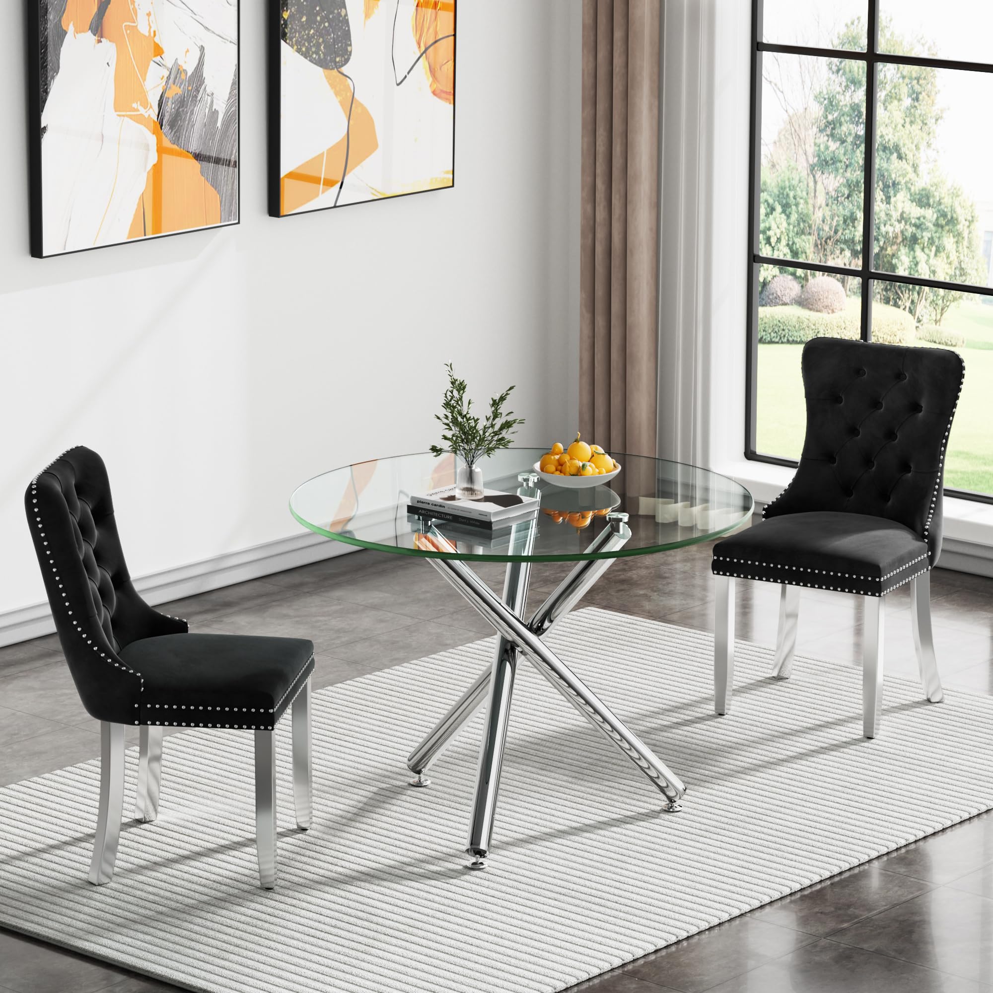Small Dining Table For 4 Henf 35.43" Glass Ound Dining Table With Metal ...