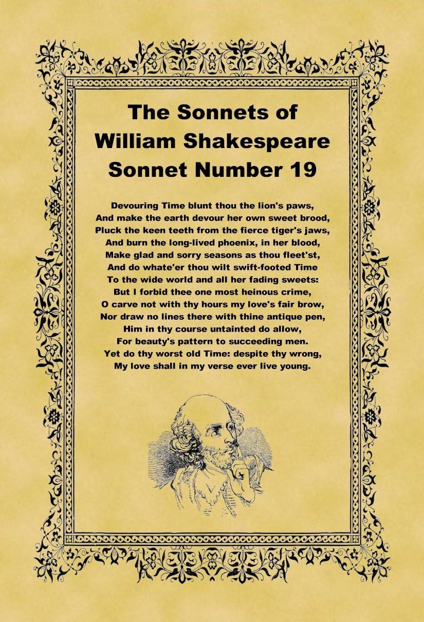 Amazon.com: A4 Size Parchment Poster Shakespeare Sonnet Number 19 ...