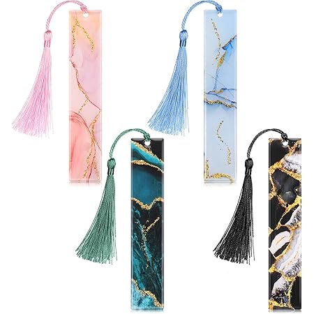 Amazon.com: 4 Pieces Glittering Dried Flowers Resin Feather Bookmarks ...