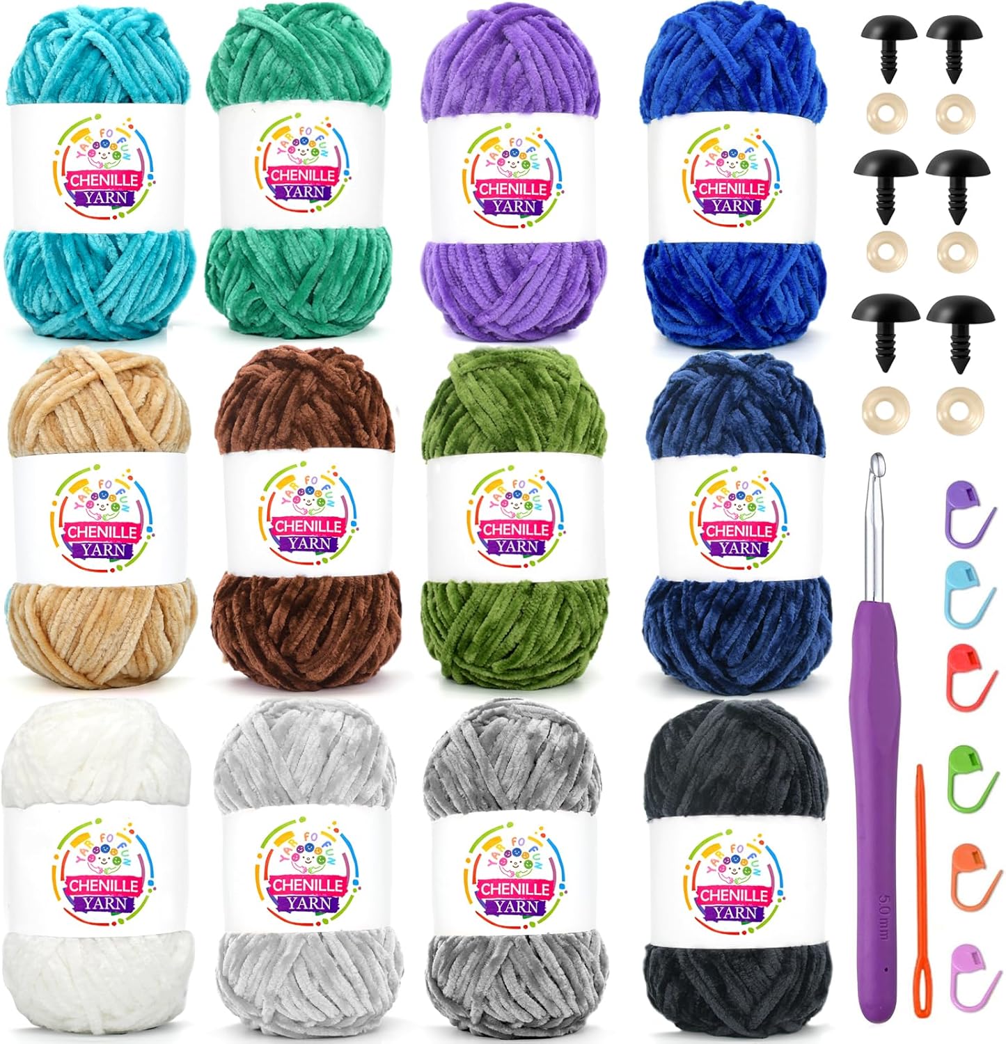 Amazon.com: 12 Pack Rainbow Velvet Chenille Yarn for Crocheting ...