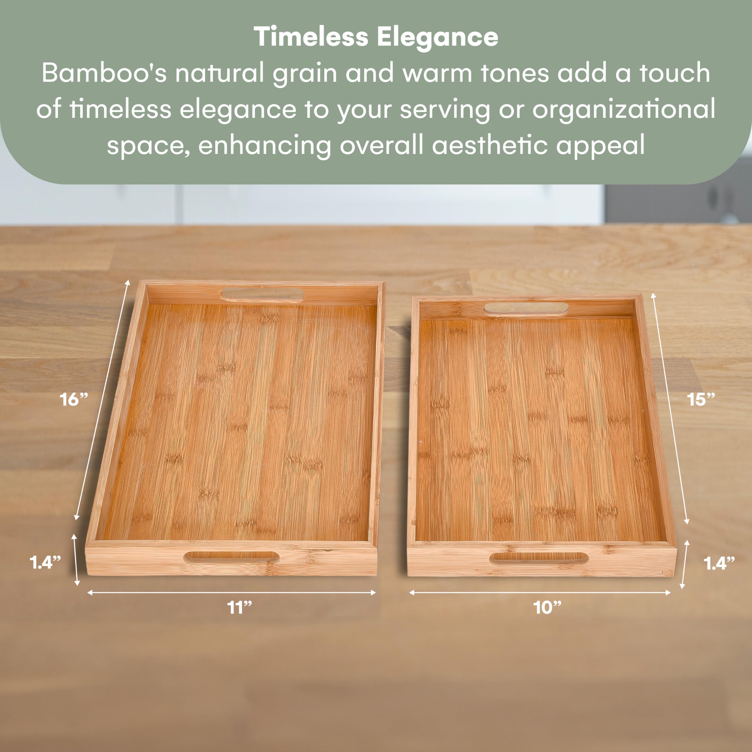 Hallops Wooden Serving Tray - Set of 2 Bamboo Trays (16"x11" and 15"x10 ...