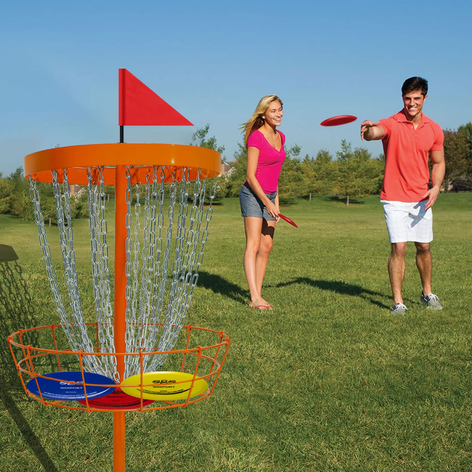 SGSPORT Disc Golf Basket with Discs | Portable Disc Golf Target with ...