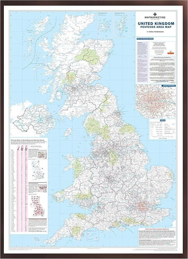 UK Postcode Wall Map - Laminated Large Wall Map - 120cm X 83cm ...