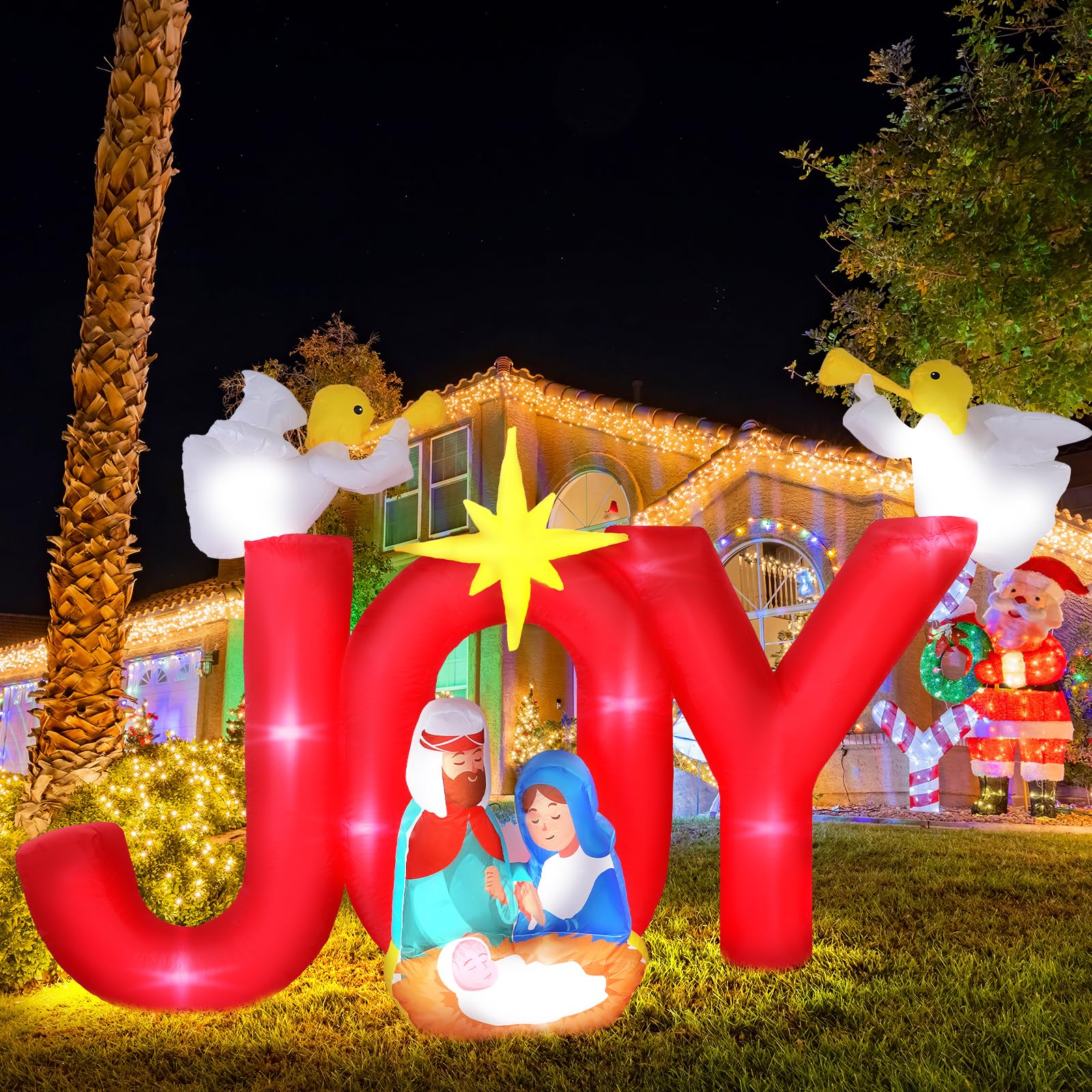 Amazon.com: Lenwen 8 ft Christmas Inflatables Joy Nativity Decoration ...