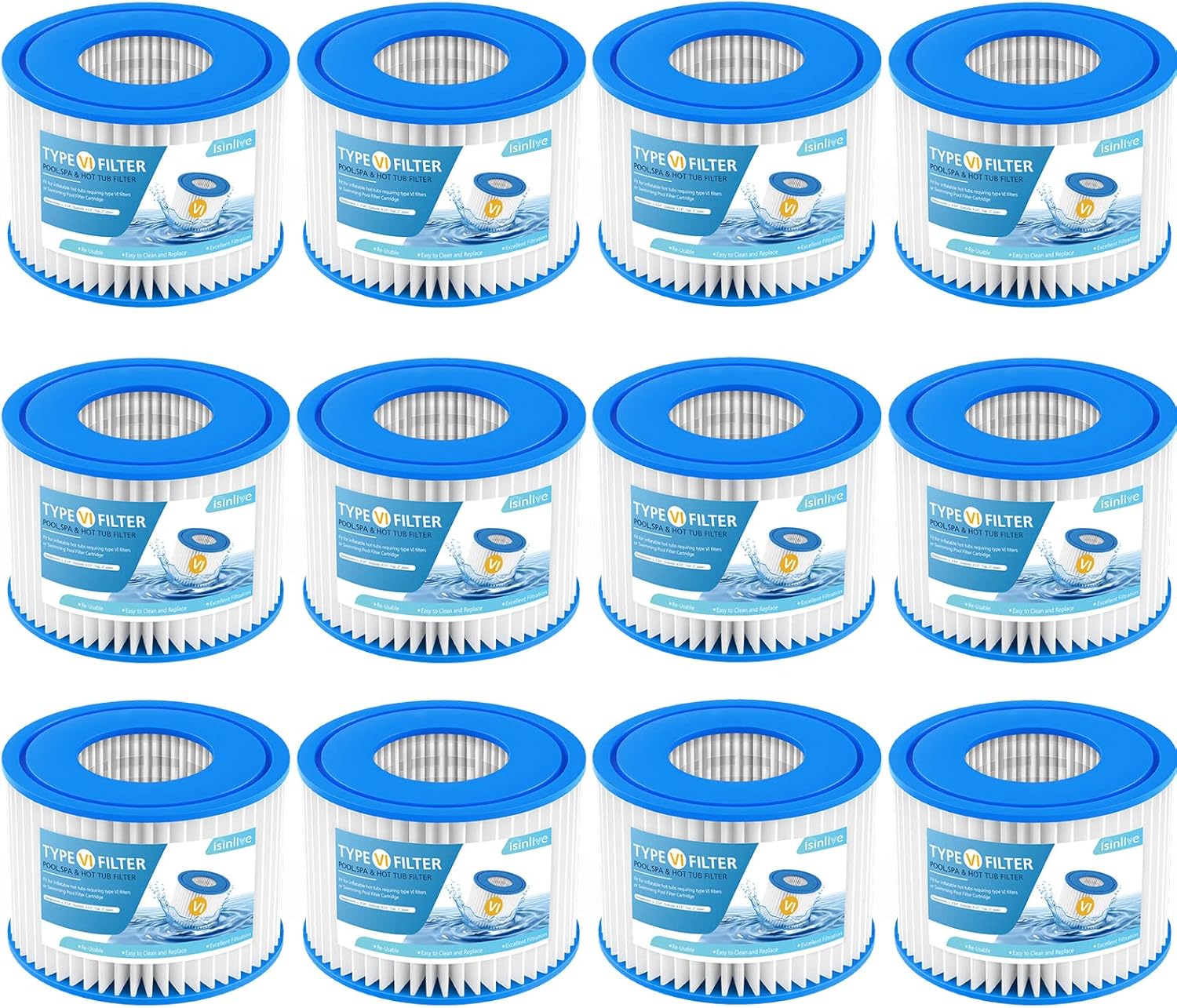Amazon.com : isinlive 12 Pack Type VI Hot Tub Filter and SPA Filter ...