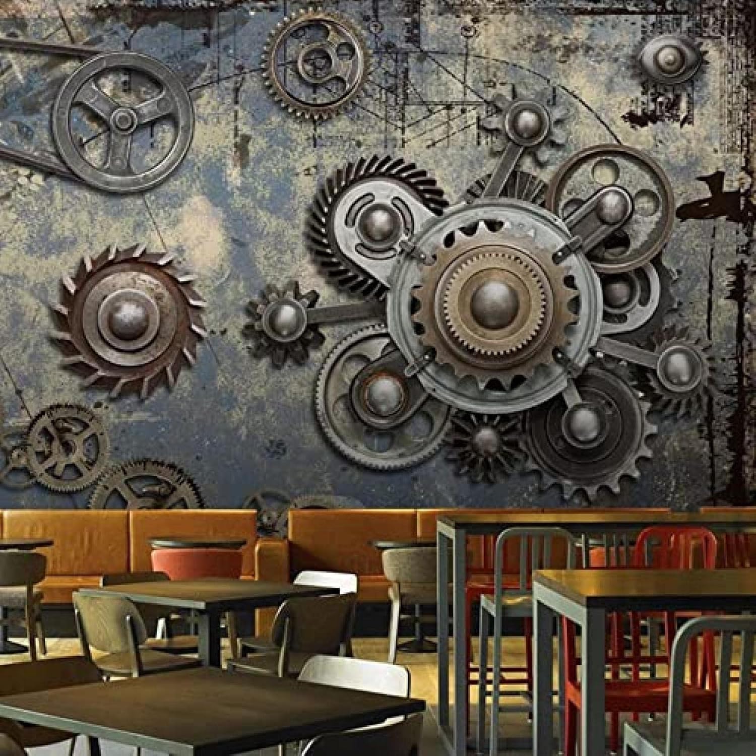 Retro Industrial Gear 3D Wall Mural Wallpaper, Nostalgic Creative ...