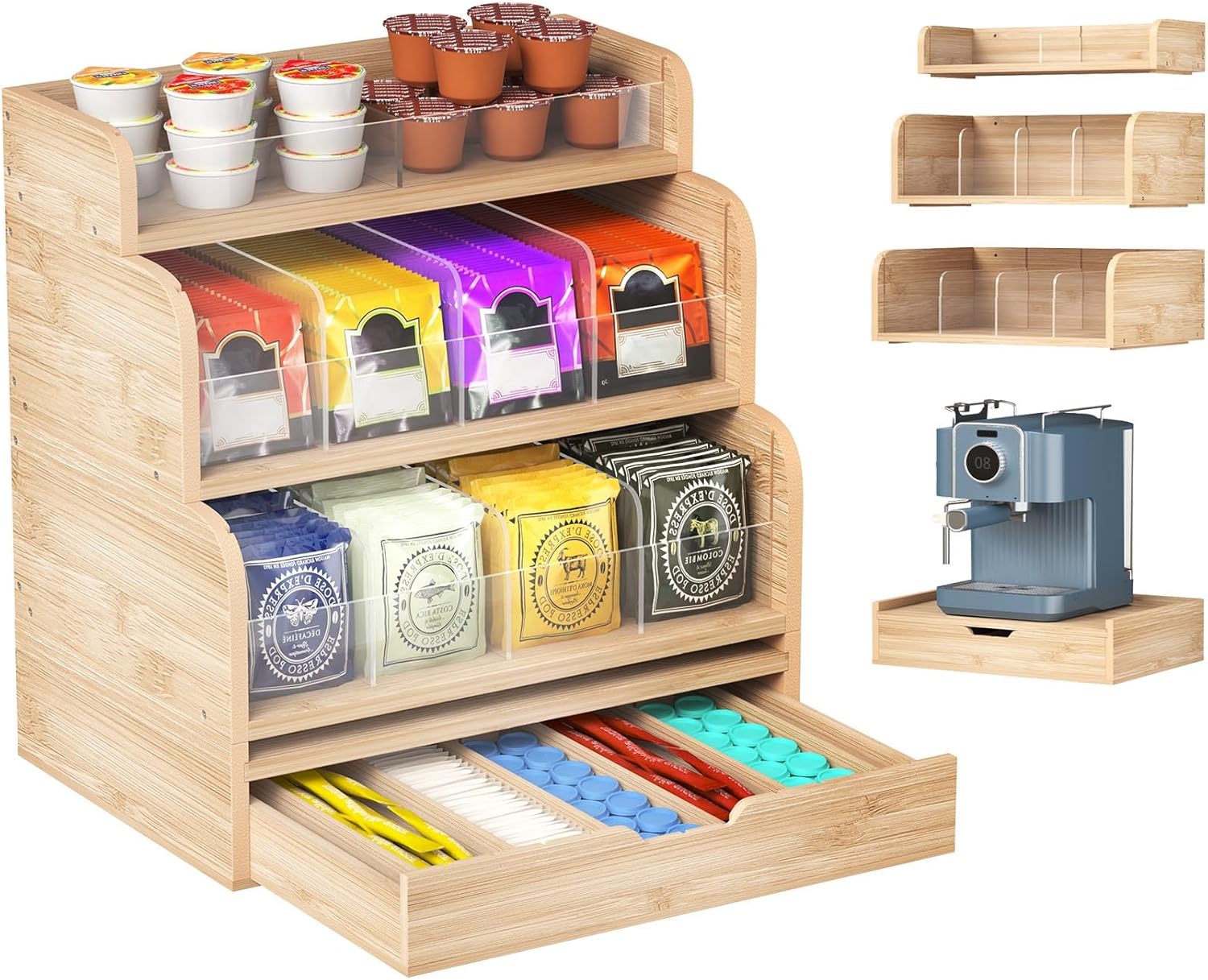 Amazon.com: tonchean 5-Tier Stackable Bamboo Tea Bag Organizer & Coffee ...