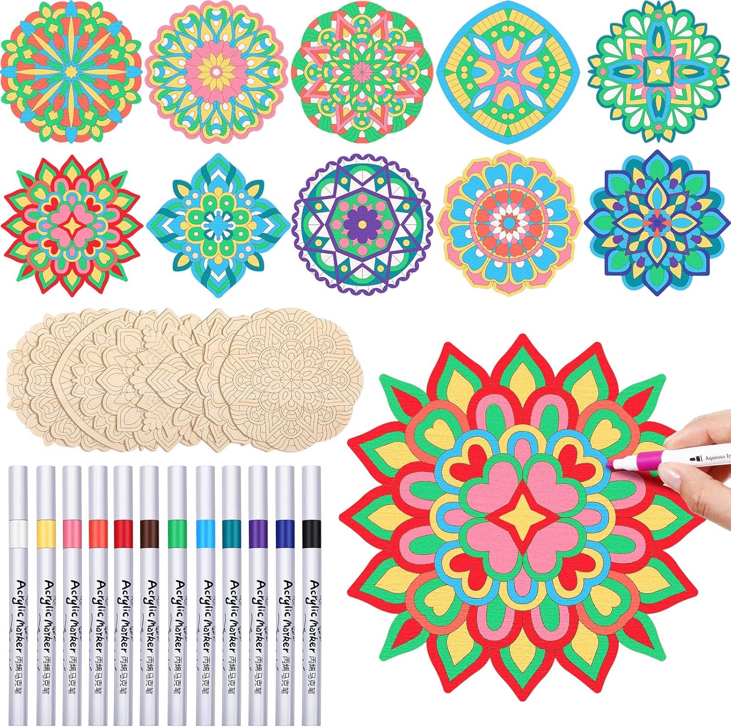 Amazon.com: Vercraft 22 Pack DIY Wooden Mandala Art Set 10 Mandala ...