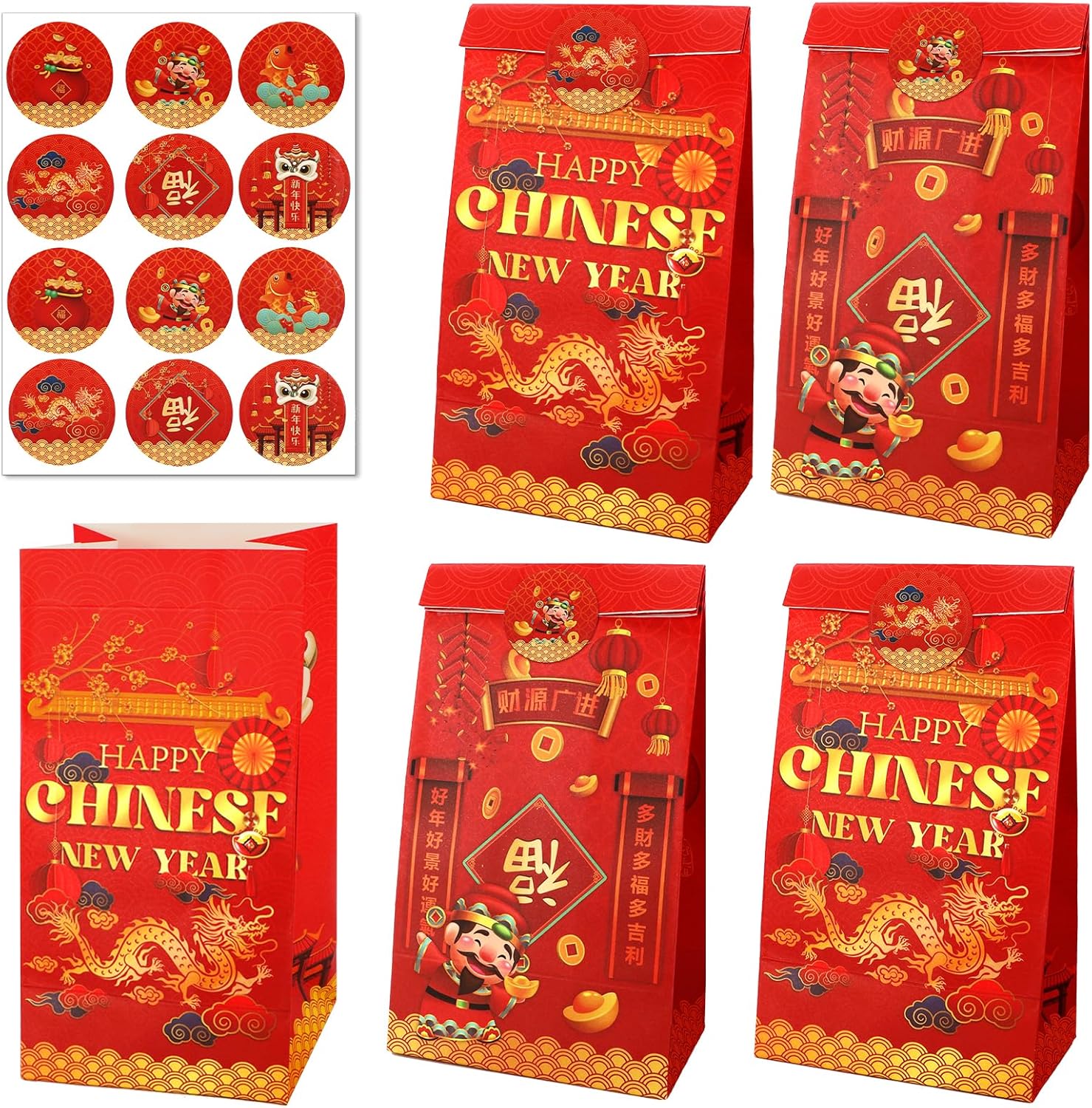 HOWAF 12pcs Chinese New Year 2025 Gift Bags, Lunar New Year Paper Gift ...