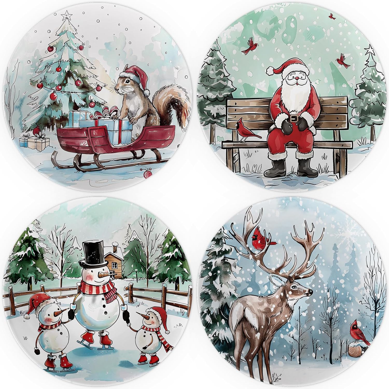 Amazon.com | Viynran 10" Christmas Melamine Plate Set – Dishwasher-Safe ...