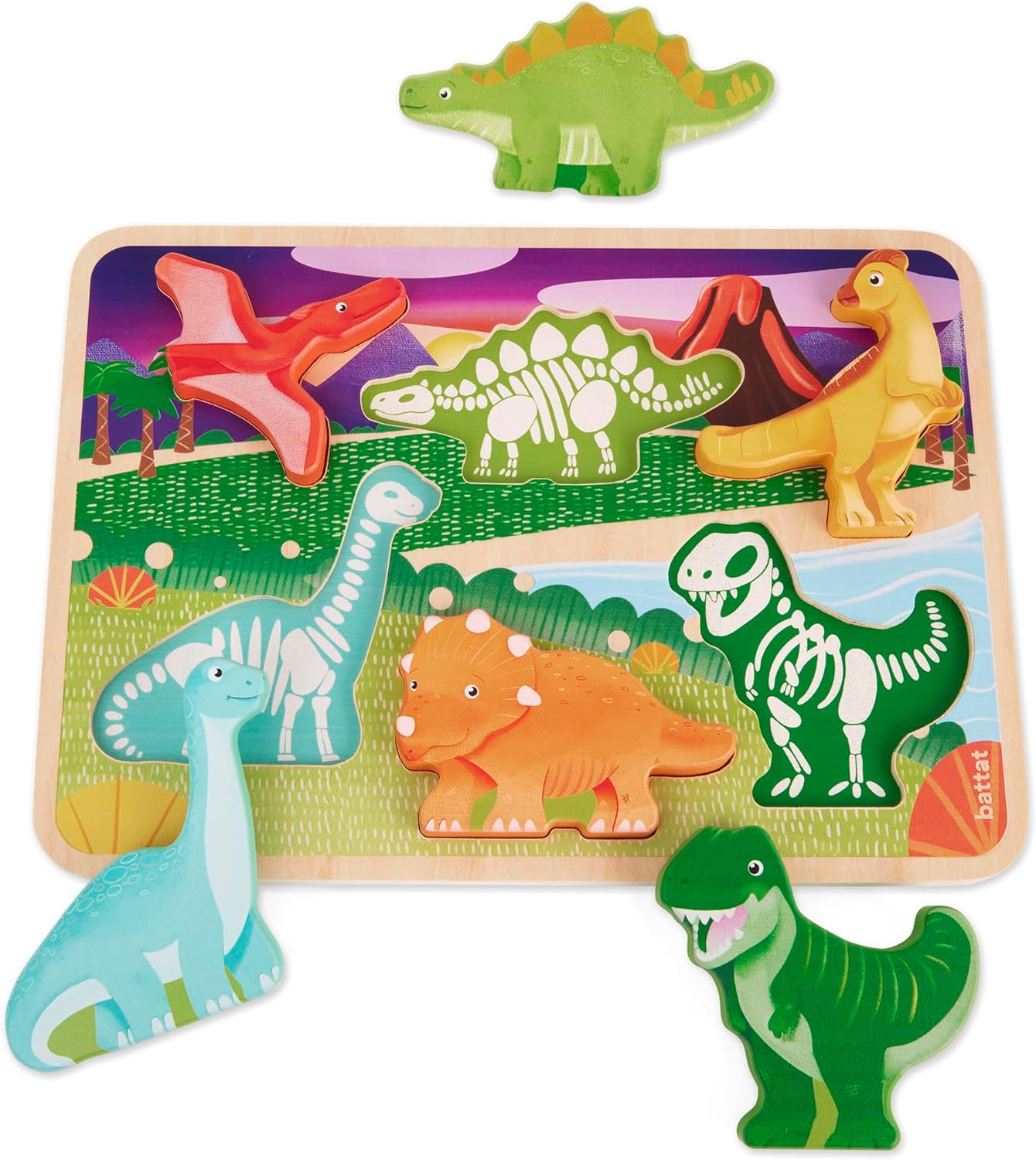 Amazon.com: Battat – Chunky Dinosaur Puzzle– Wooden Toys – Educational ...