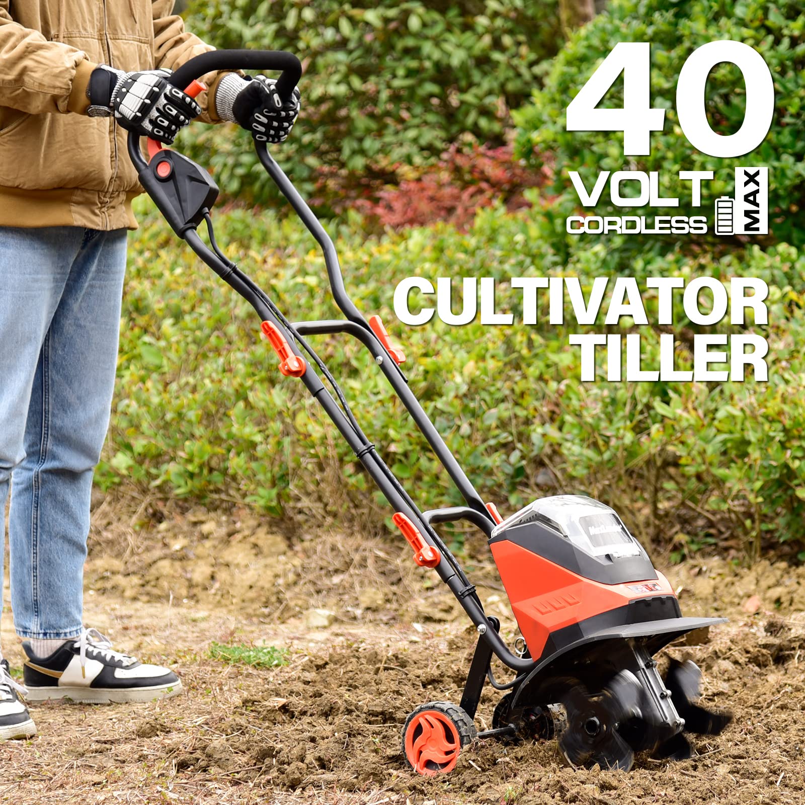 MAXLANDER Cordless Tiller Cultivator, 40V 12-Inch Brushless Electric ...