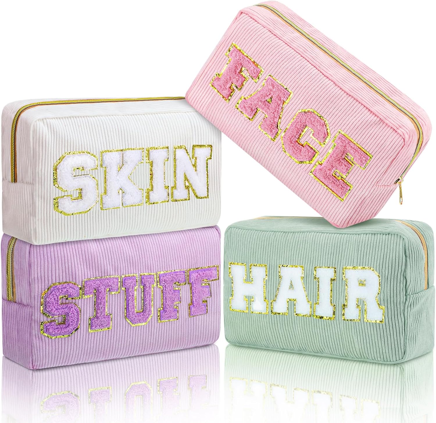 Amazon.com : Pinkunn 4 Pcs Preppy Makeup Bags Chenille Letter Patch Bag ...