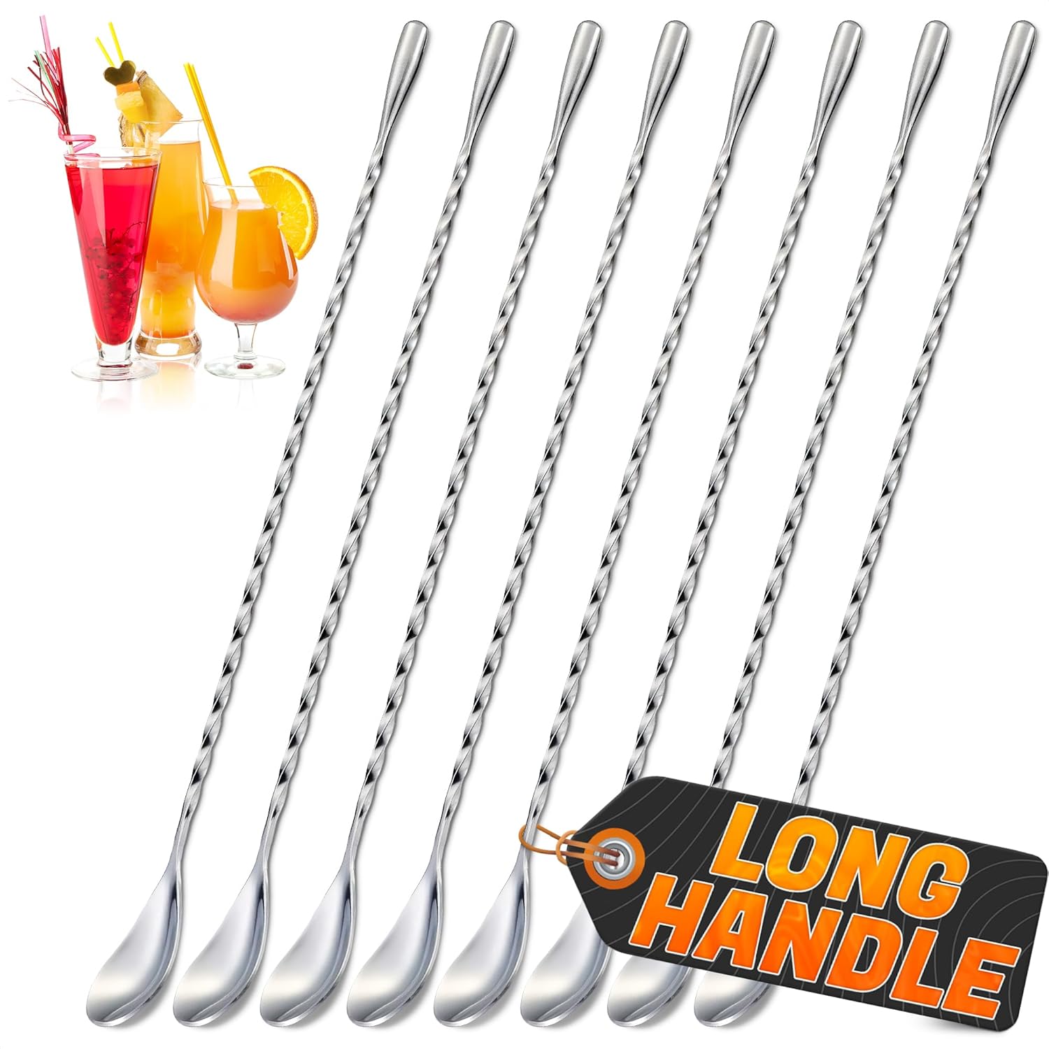 Amazon.com: 8 Pcs Bar Spoon Cocktail Mixing Spoon – 12'' Stainless ...