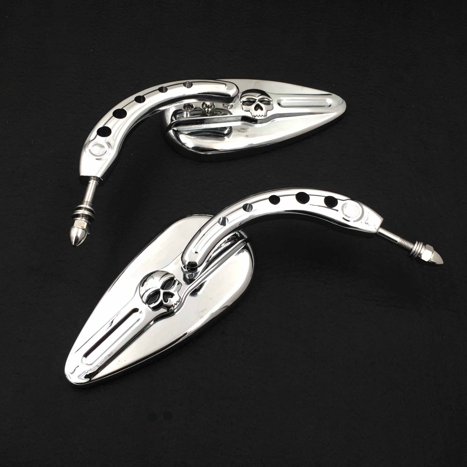 HTT Motorcycle Chrome Skull Side Mirrors For 1984 and up HD Dyna Street ...