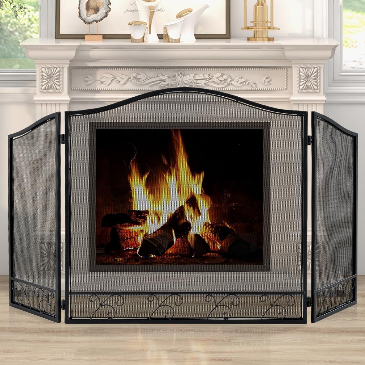 Fire Vida Tapton 3 Panel Fire Screen/Spark Fire Guard, Metal, Black ...