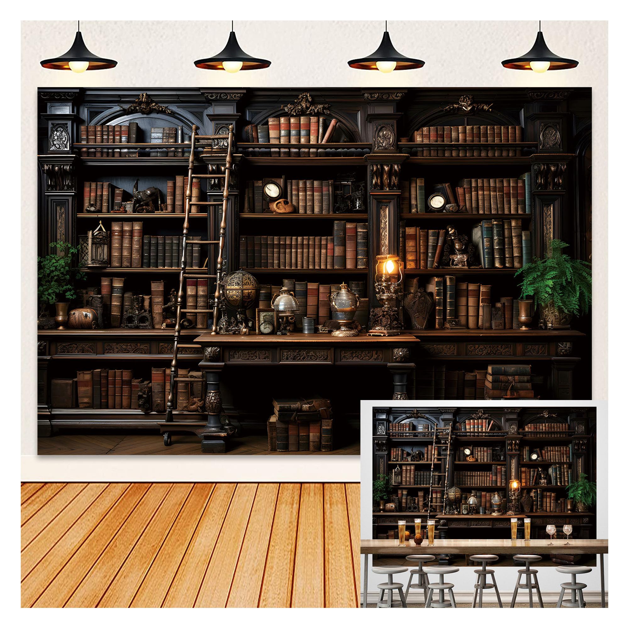 Amazon.com : HEARKEN 7x5FT Bookshelf Backdrop Vintage Bookcase Library ...