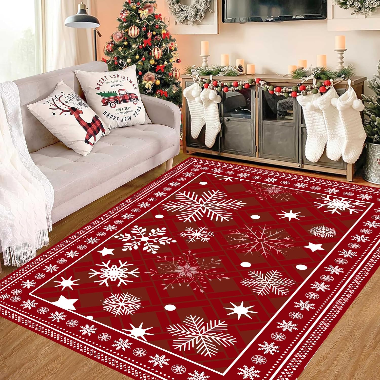 Amazon.com: Red Christmas Area Rug,5x7ft Living Room Christmas ...