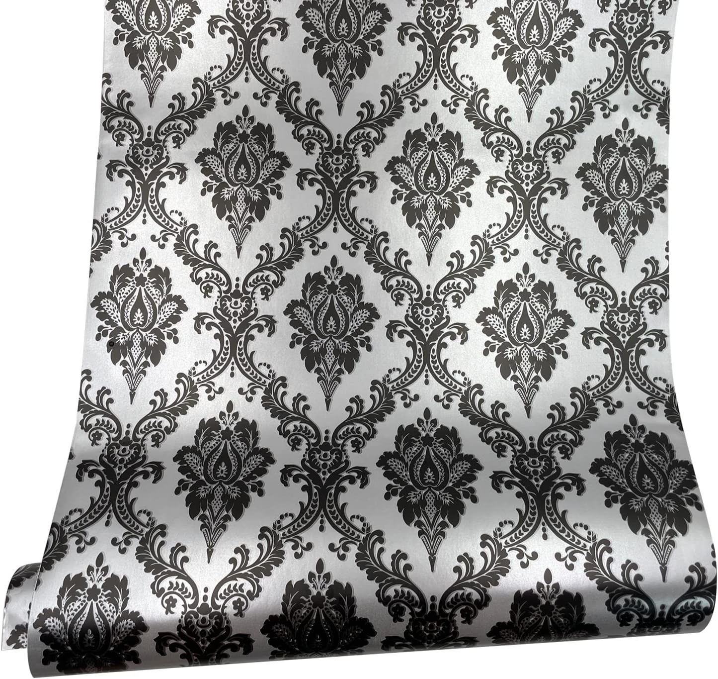 Black Damask Wallpaper Self Adhesive Shelf Vinyl Paper Peel and Stick ...