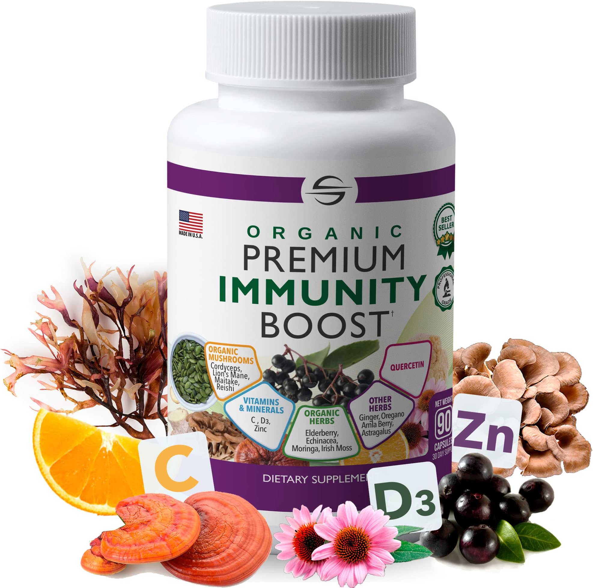 Amazon.com: Organic Premium Immunity Boost | Vitamin C 500mg, Zinc 11mg ...