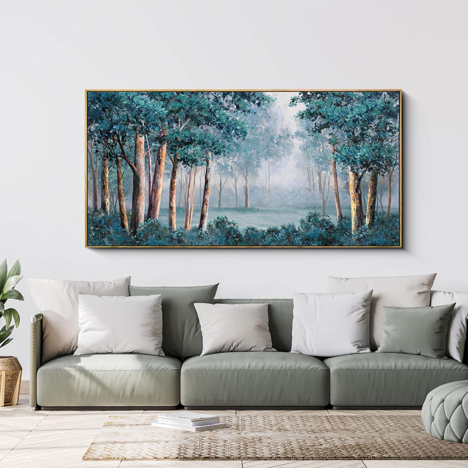 Amazon.com: XLSJERST Green Tree Wall Art - Forest Landscape Canvas ...