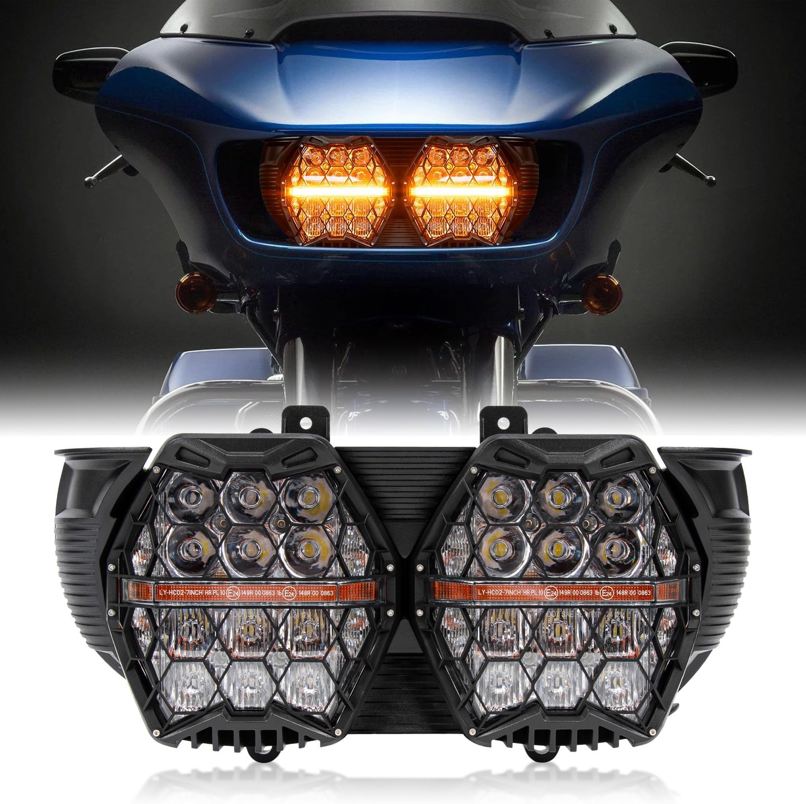 Amazon.com: PSLER 240W Motorcycle Led Headlight Dual Vision Honeycomb ...