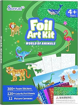 Amazon.com: Sunrad Foil Art Kit for Kids Animals & Dinosaurs Arts and Crafts, No Mess Art for ...