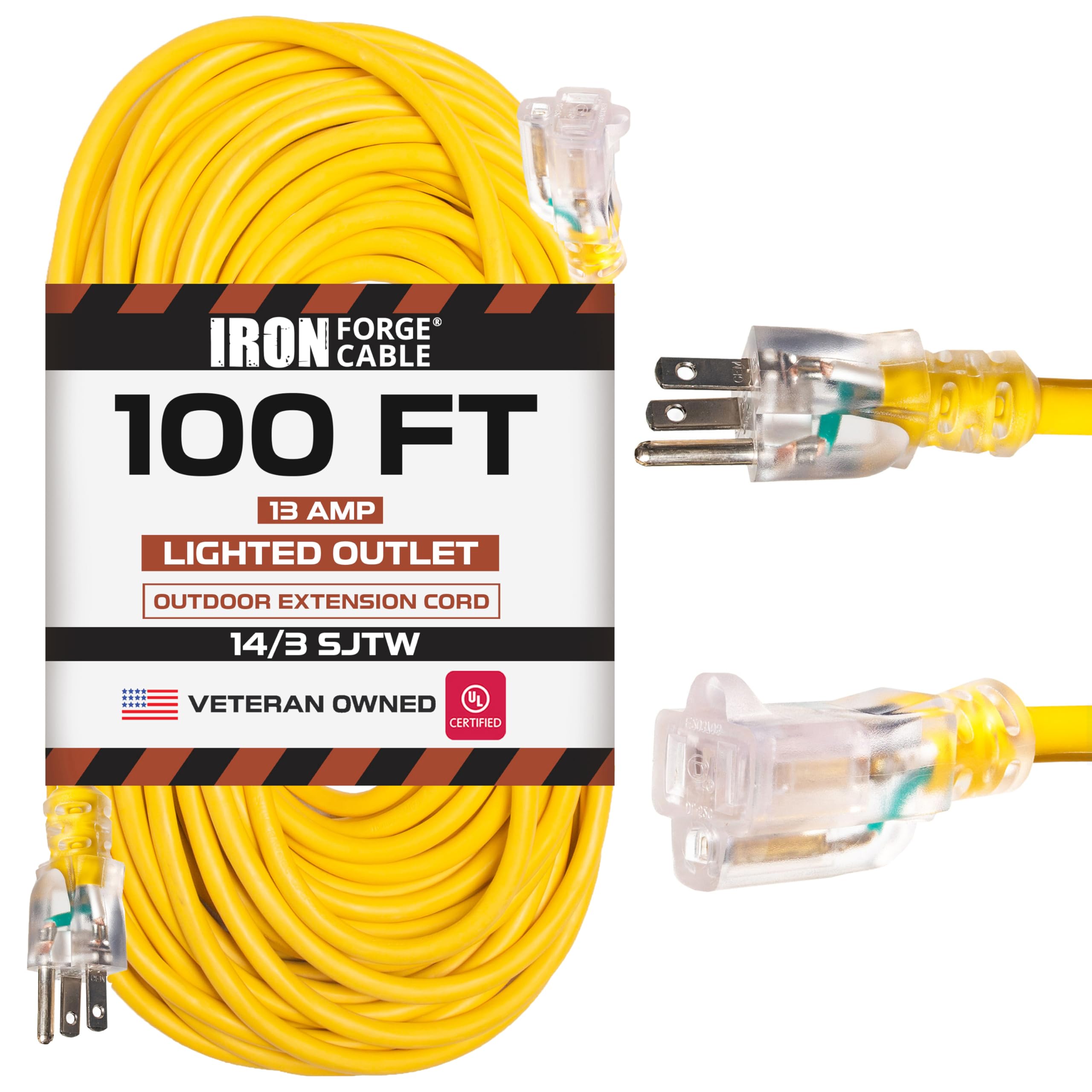 Iron Forge Cable Lighted Outdoor Extension Cord 100 ft - 14 Gauge 13 ...