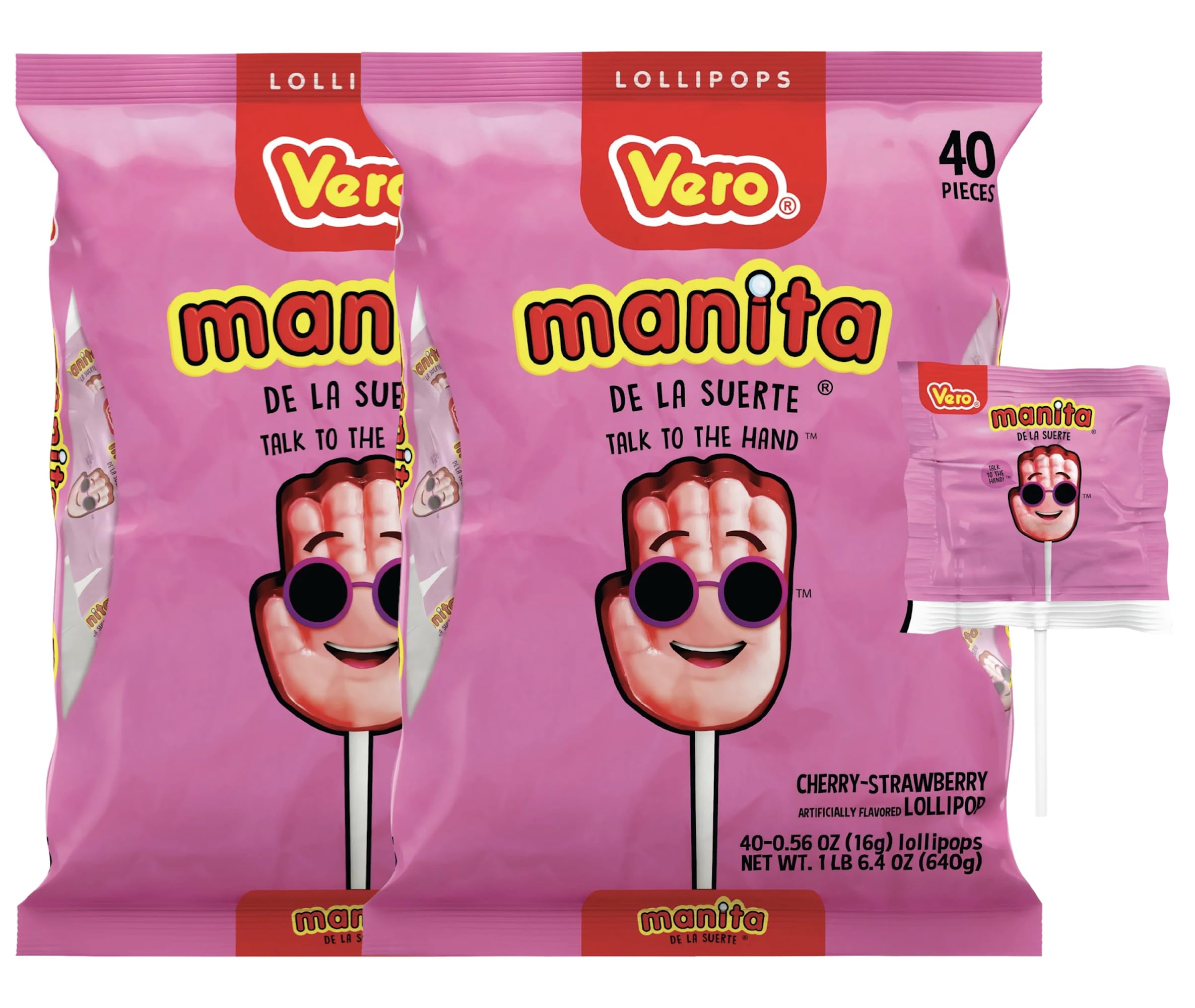 Amazon.com : Vero Manita De La Suerte Lollipops - Cherry & Strawberry Flavored | 40 Count (2 ...