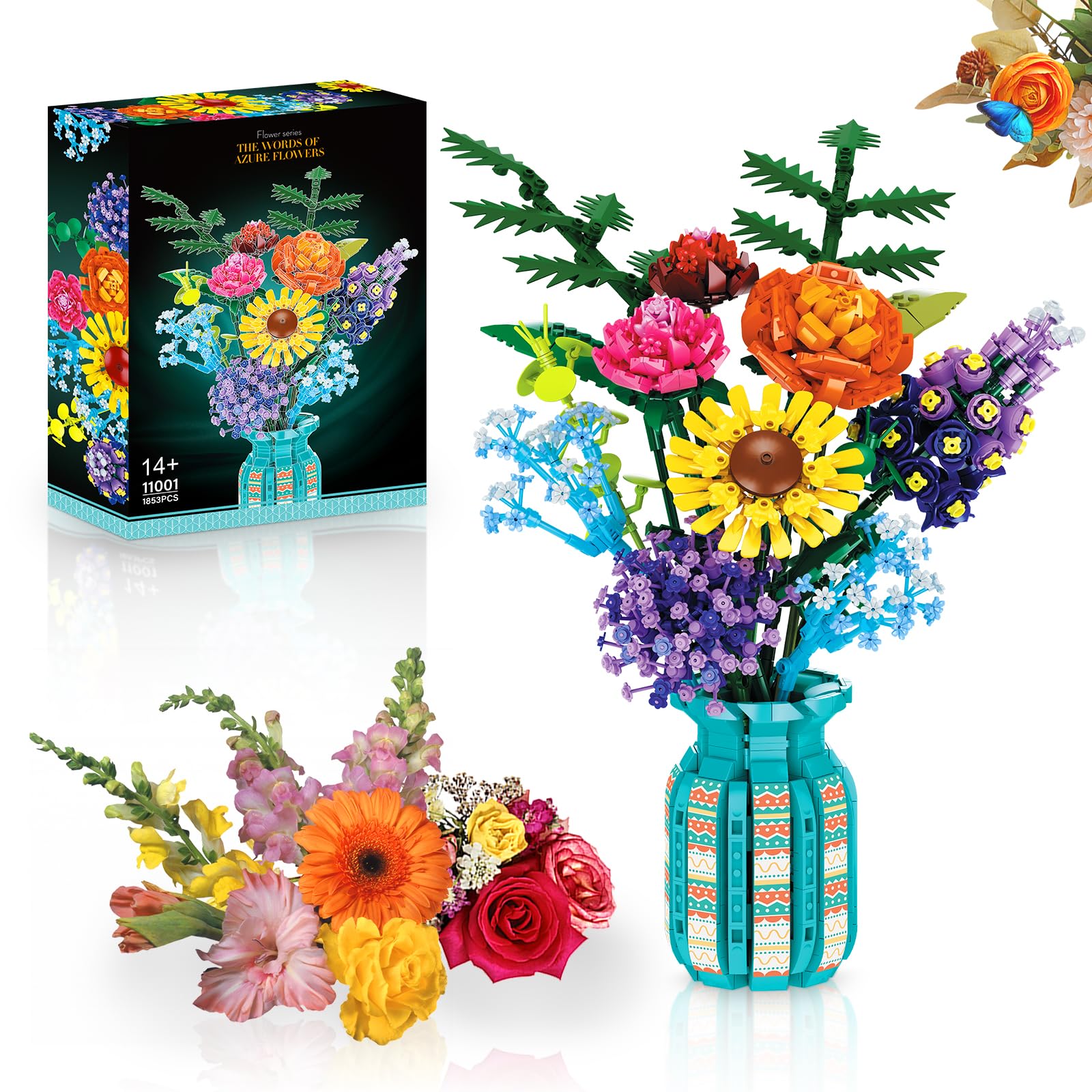 Amazon.com: Flowers Bouquet Building Blocks Set with Vase, Roses ...