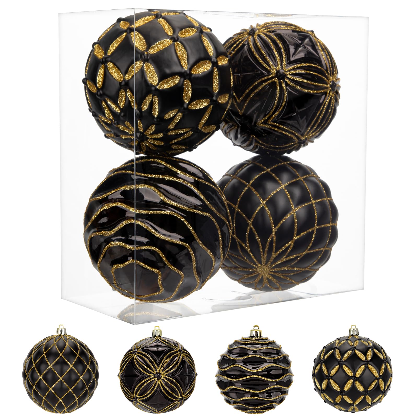 Amazon.com: 4" Large Christmas Balls Ornaments Shatterproof Big Black ...