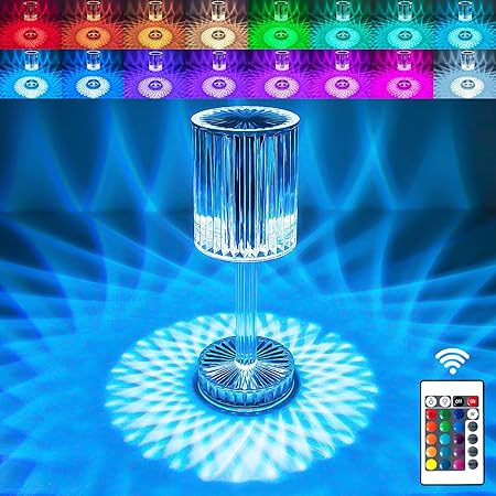 BGFHome Crystal Table Lamp RGB Color Changing Night Light ，Romantic LED ...