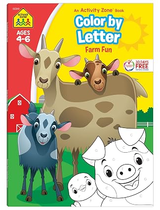School Zone Color by Letter Farm Fun Workbook: 64 Pages, Preschool ...