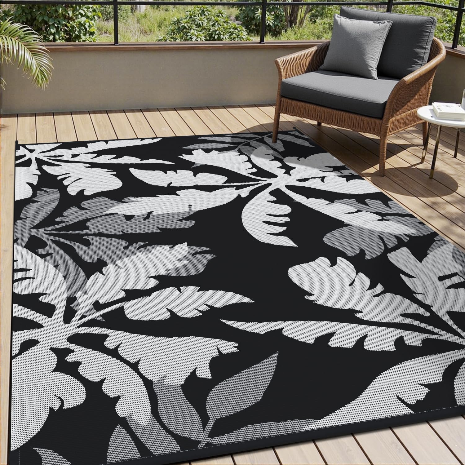 Outdoor Rug 5x8ft Reversible Outdoor Carpet- Tropics Coconut Palm ...