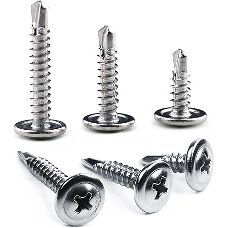 #8 x 1" Phillips Modified Truss Head Self-Drilling Tek Screw, Zinc-Plated Steel for Sheet Metal ...