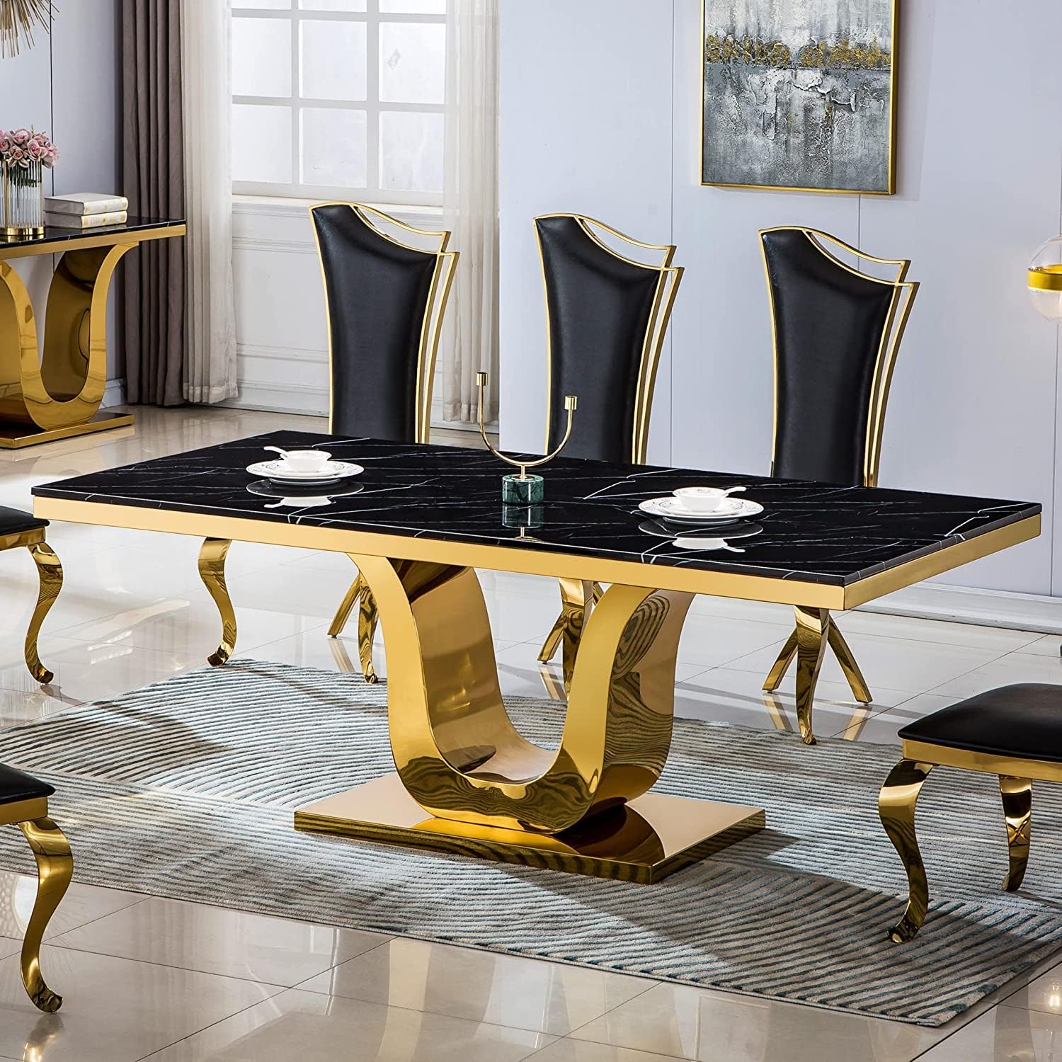 Amazon.com - Mid-Century Modern Marble Dining Table, 78" Long Dining ...