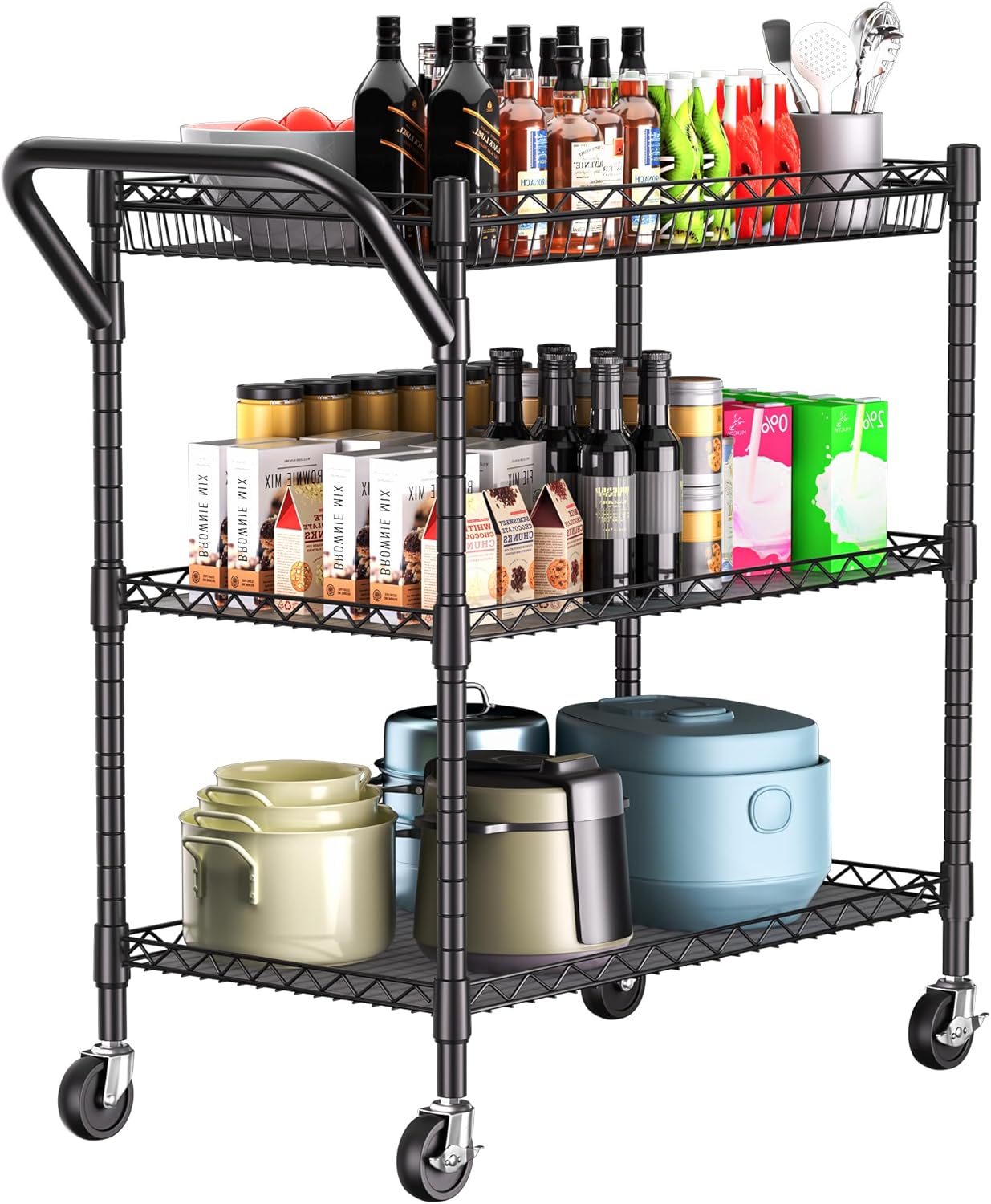 Amazon.com: 3 Tier Rolling Cart with Wheels Wire Trolley,Wire Cart with ...