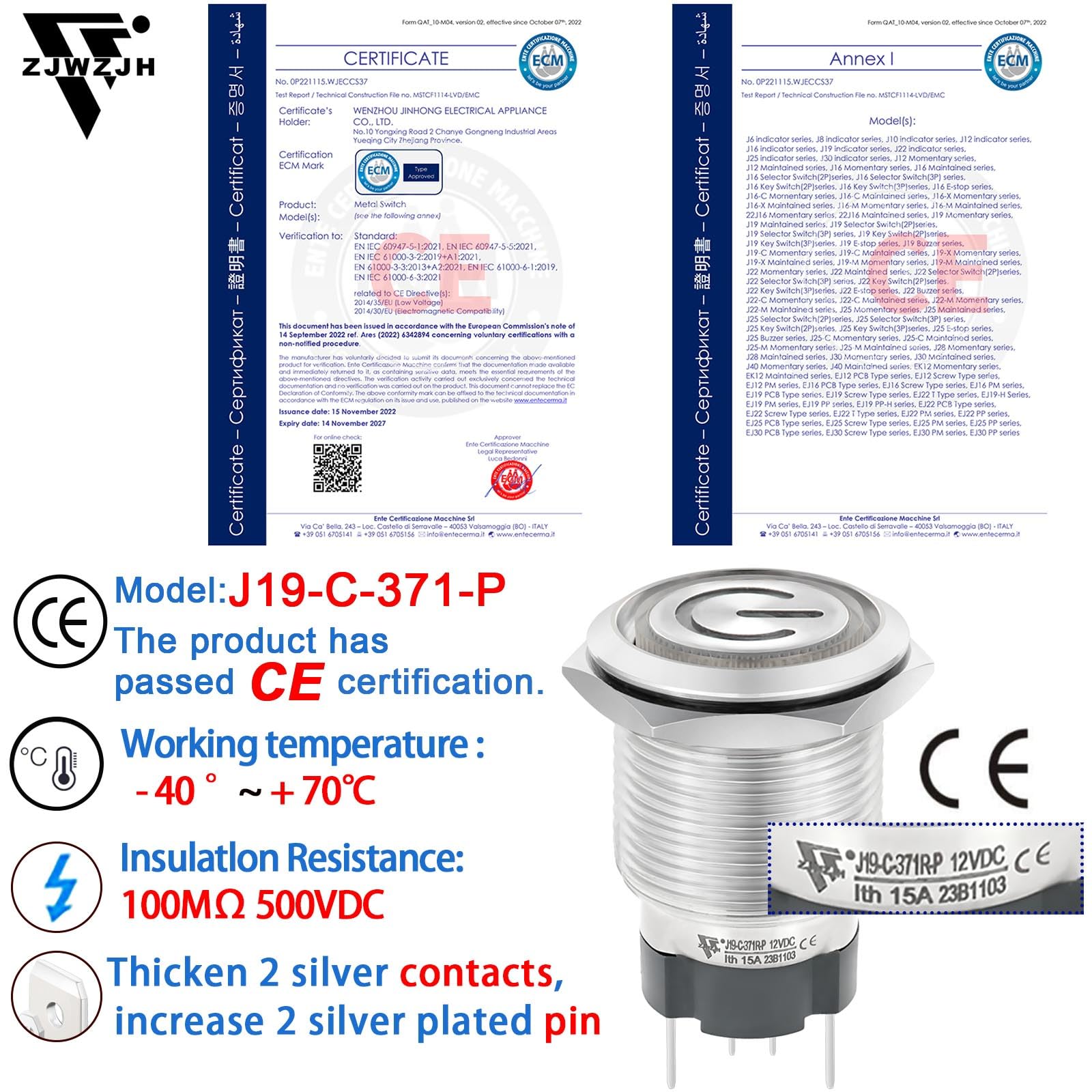Snapklik.com : 15Amp 19mm Latching Push Button Switch Waterproof IP67 ...
