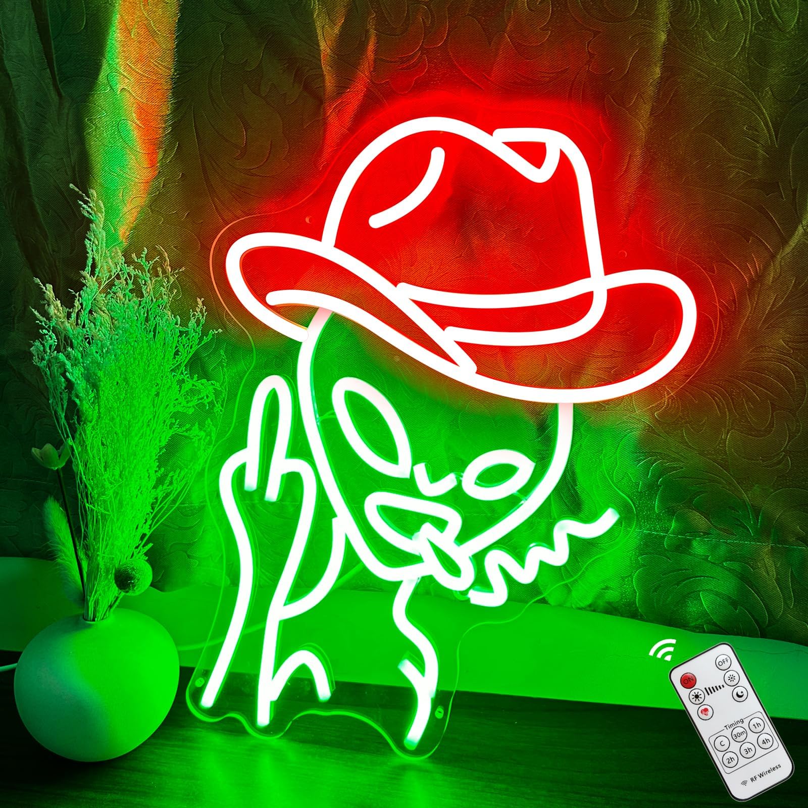 Amazon.com : Cowboy Alien Neon Sign for Wall Decor, Remote Dimmer Green ...