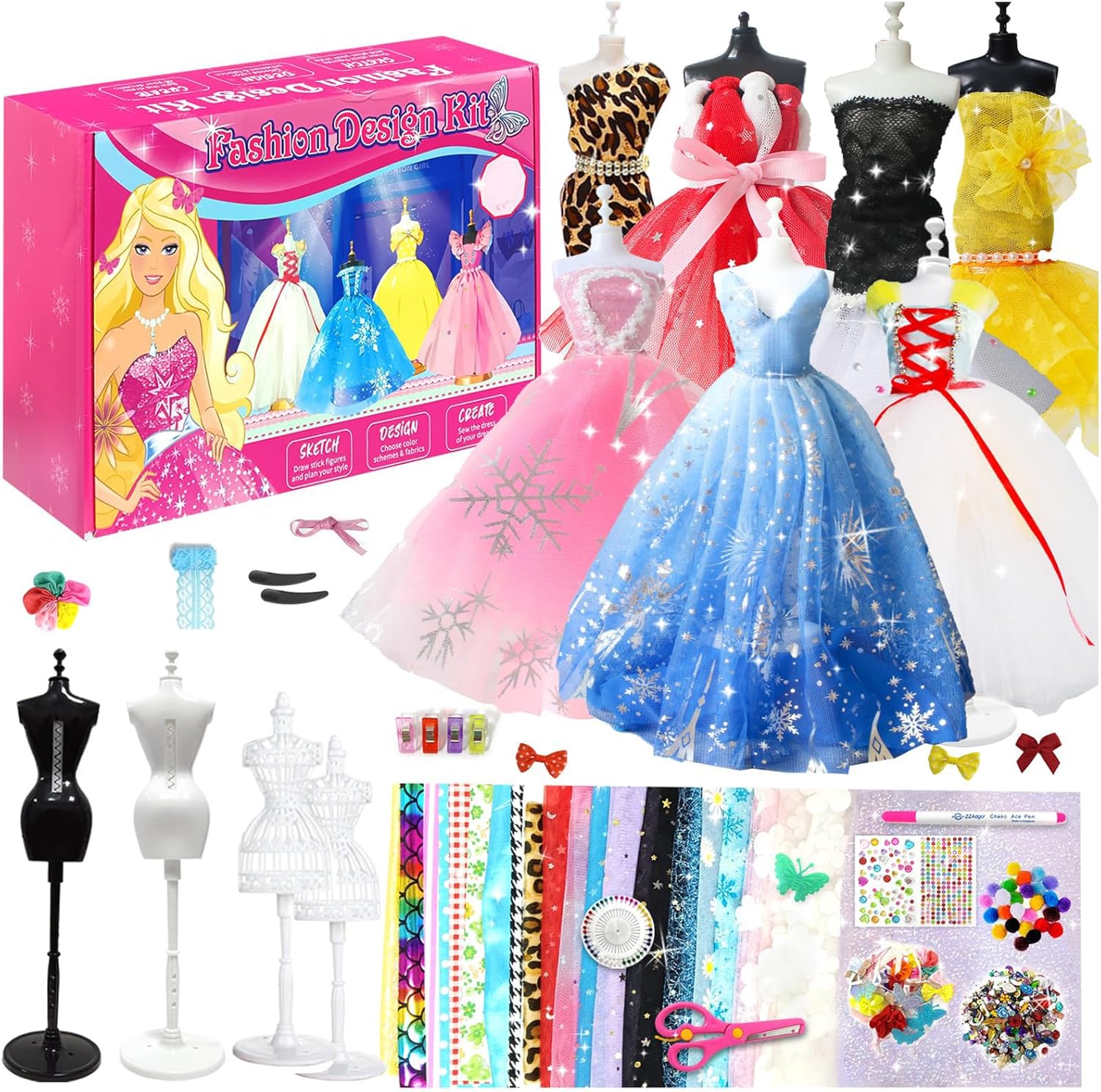 500+Pcs Fashion Designer Kit for Girls, Sewing Kit Arts and Crafts Set ...